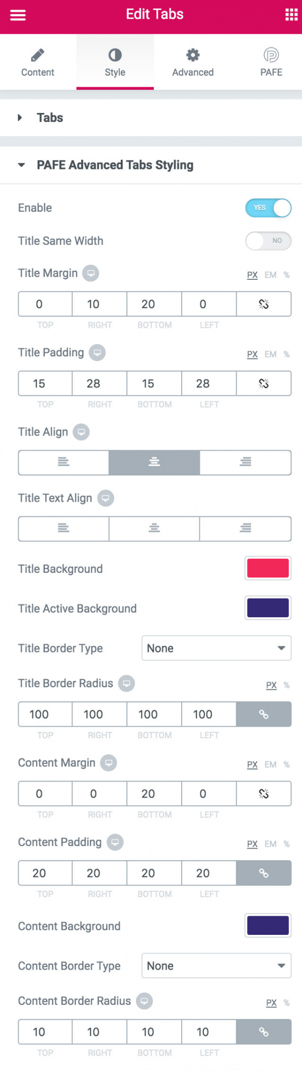 Advanced Tabs Styling - PAFE