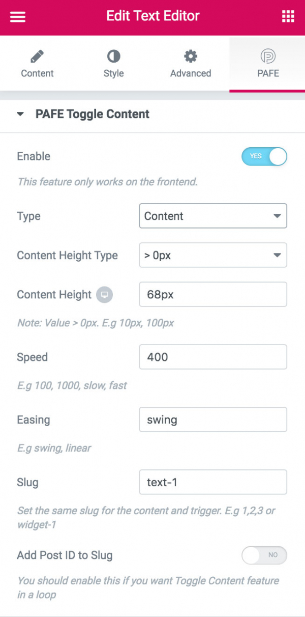 Toggle Content for Elementor - PAFE
