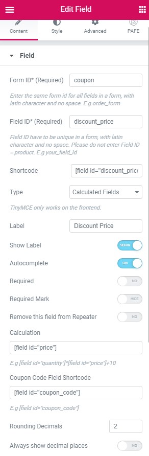 Coupon Code Field - PAFE