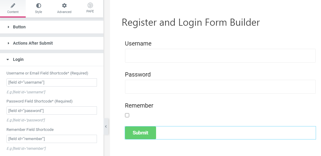 Register and Login Form Builder - PAFE