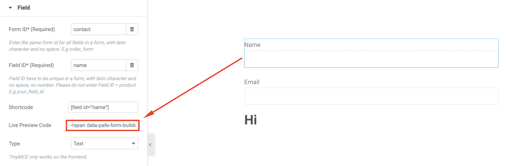 Live Preview Field Value - PAFE