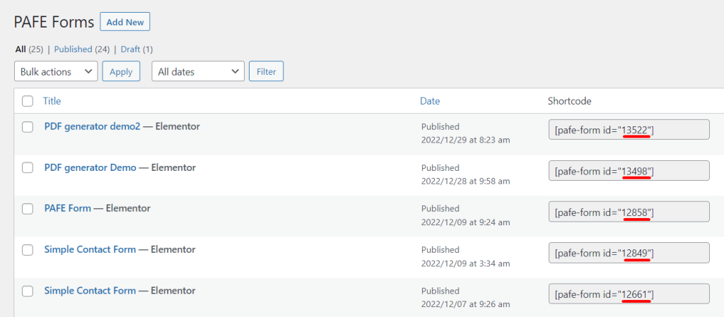 Form ID for PAFE Form Builder - PAFE